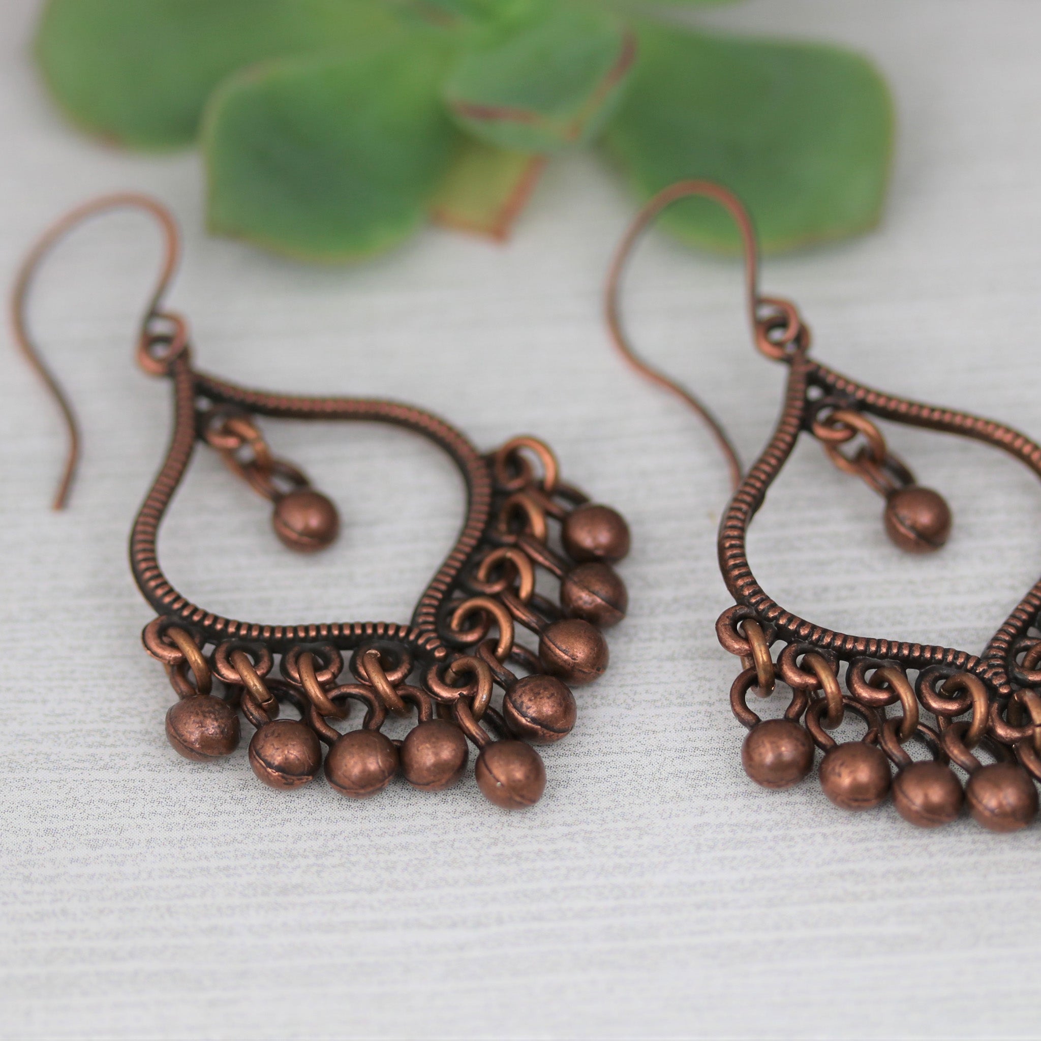 Antiqued Copper Chandelier Style Ball Fringe Earrings – Sienna Grace